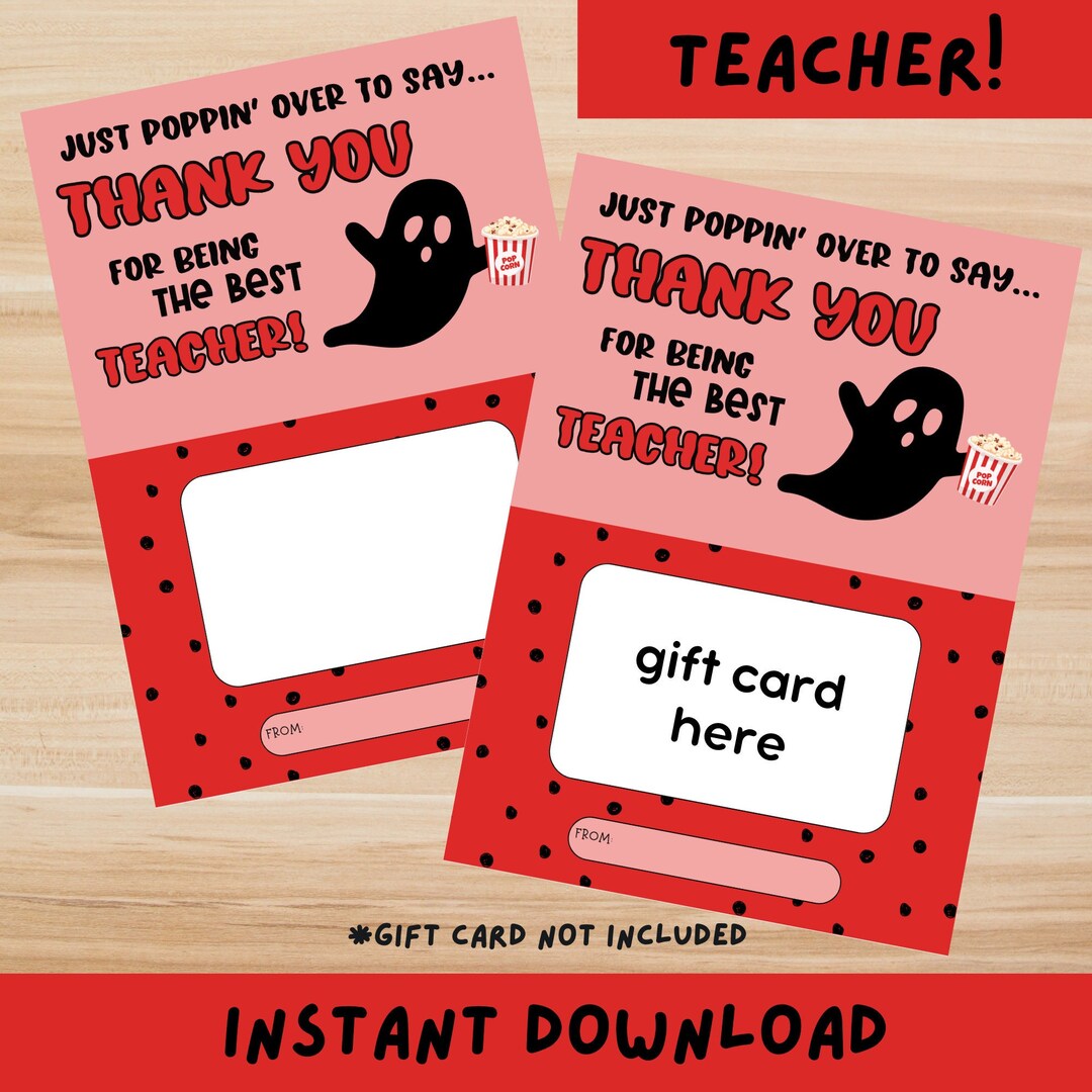 Halloween Gift Card for Teacher Cute Teacher Gift Card Halloween ...