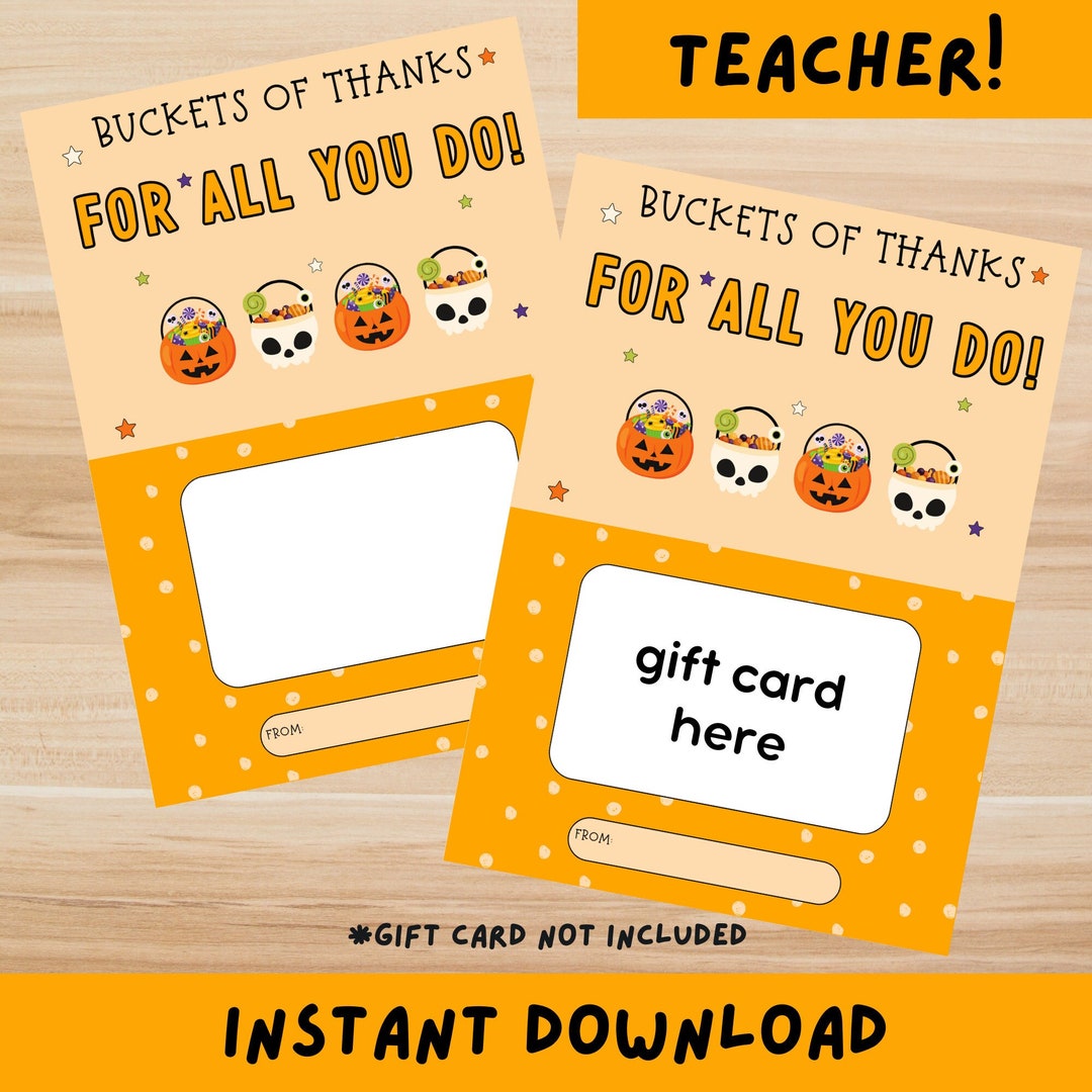 Halloween Printable Gift Card Holder for Teacher Gift for Halloween ...