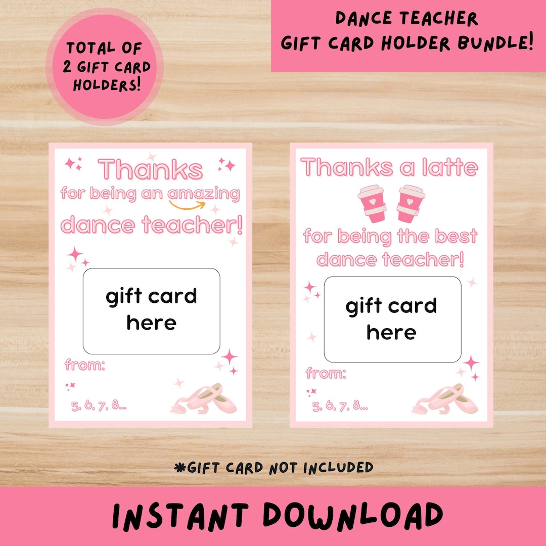 Printable Dance Teacher Gift Card Dance Teacher Gift Dance Appreciation ...
