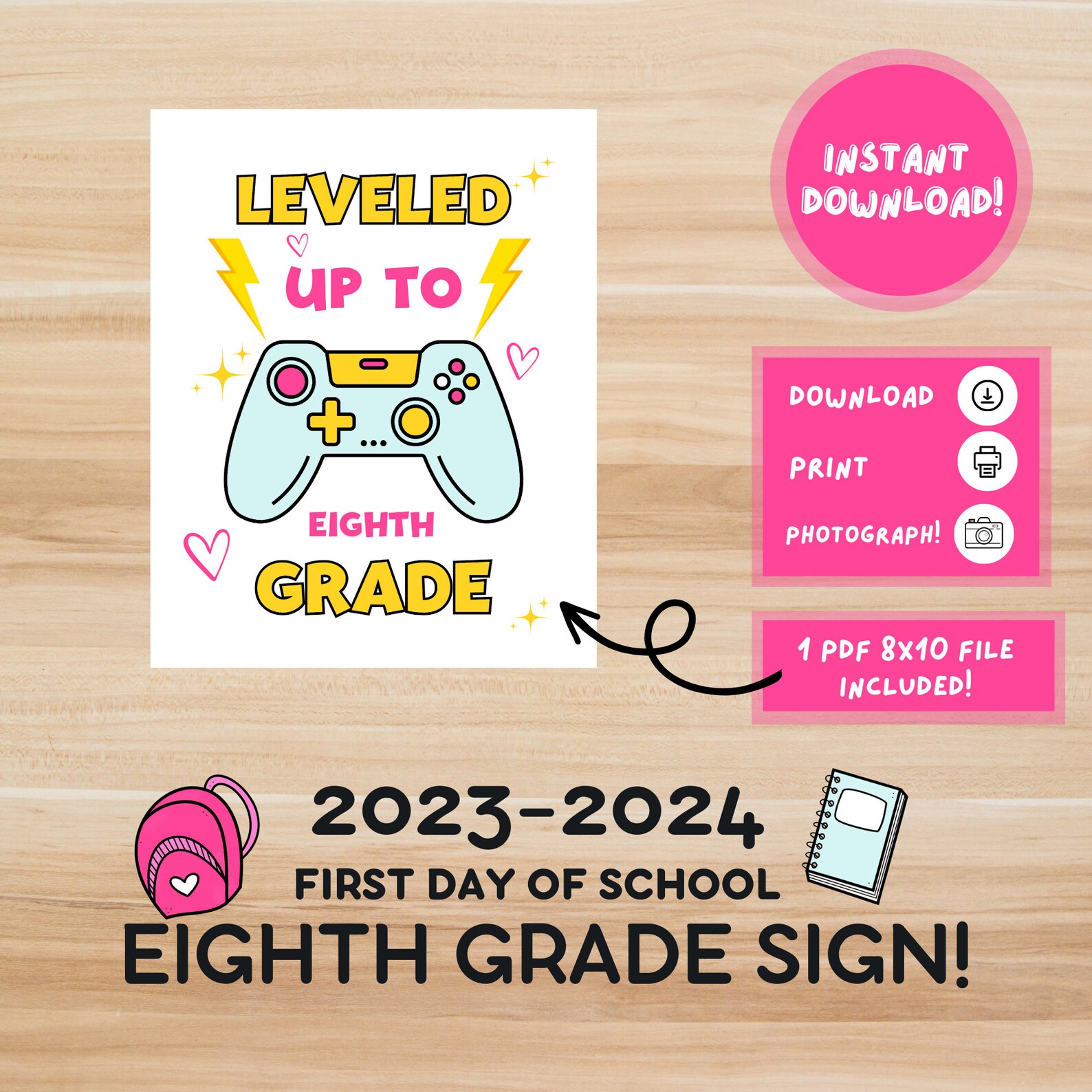 Cute First Day of School Sign Printable Eighth Grade Back to - Etsy