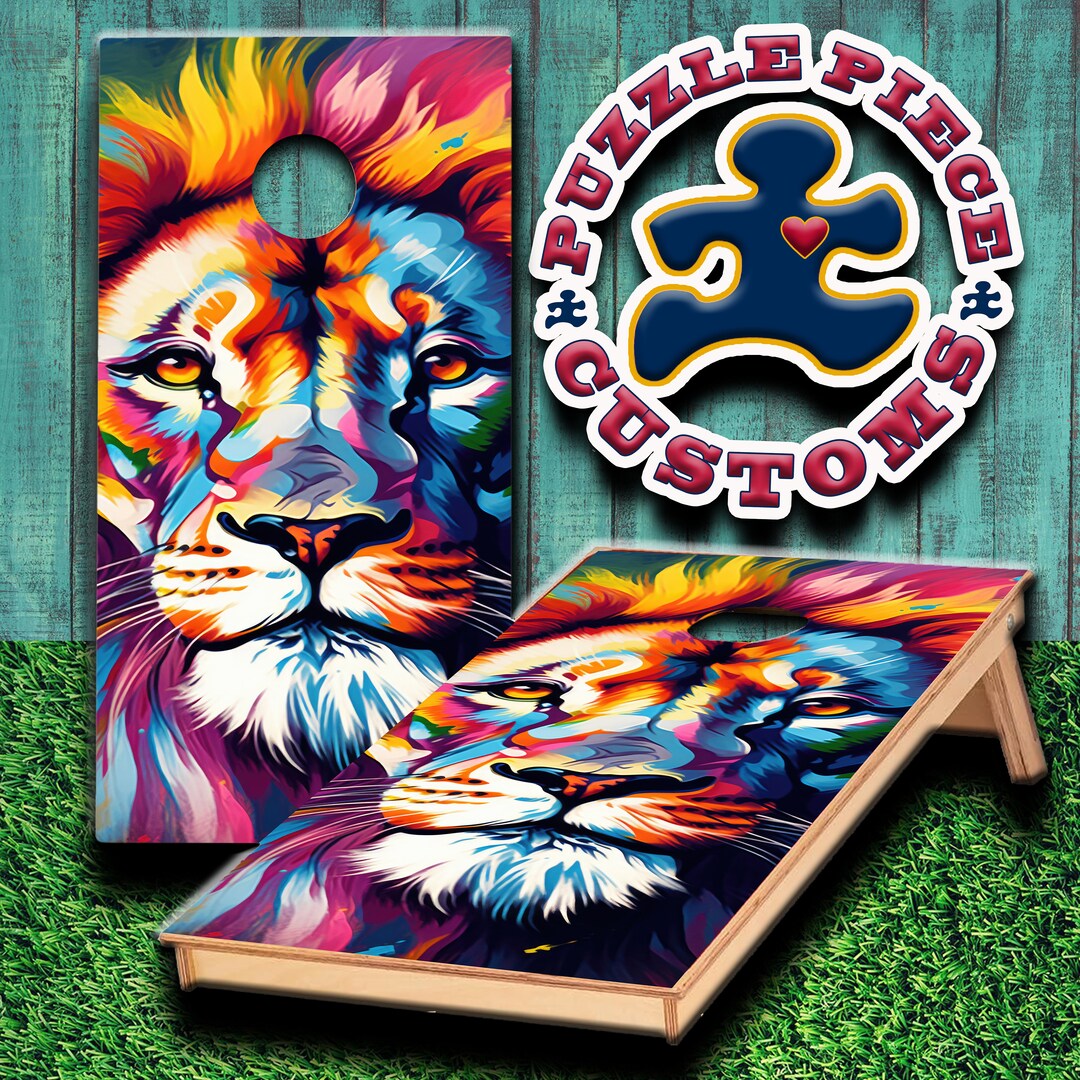 Laminated Colorful Lion Cornhole Wrap Set - Etsy