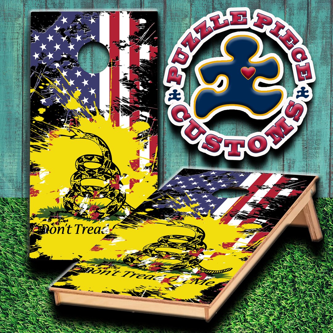 Laminated Dont Tread on Me Paint Splattered Flag and Snake Cornhole ...