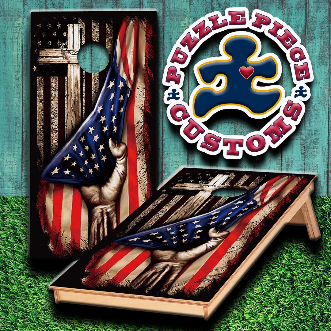 Laminated American Flag Cross Cornhole Wrap Set - Etsy