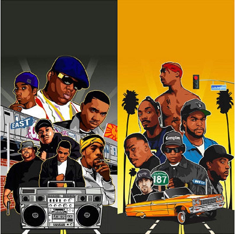 Laminated East Coast West Coast Rappers Cornhole Wrap Set Tupac Snoop ...