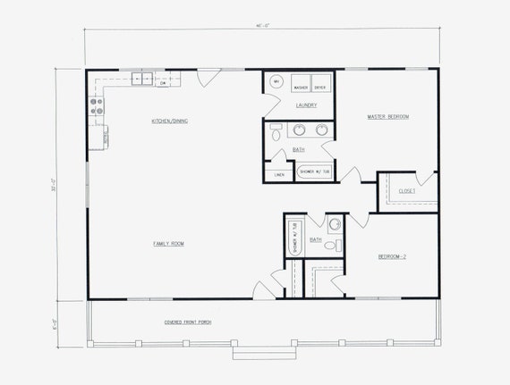 Simple One Story 2 Bedroom House Plans