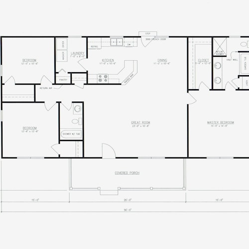 46x30 House 3-bedroom 2-bath 1338 Sq Ft PDF Floor - Etsy