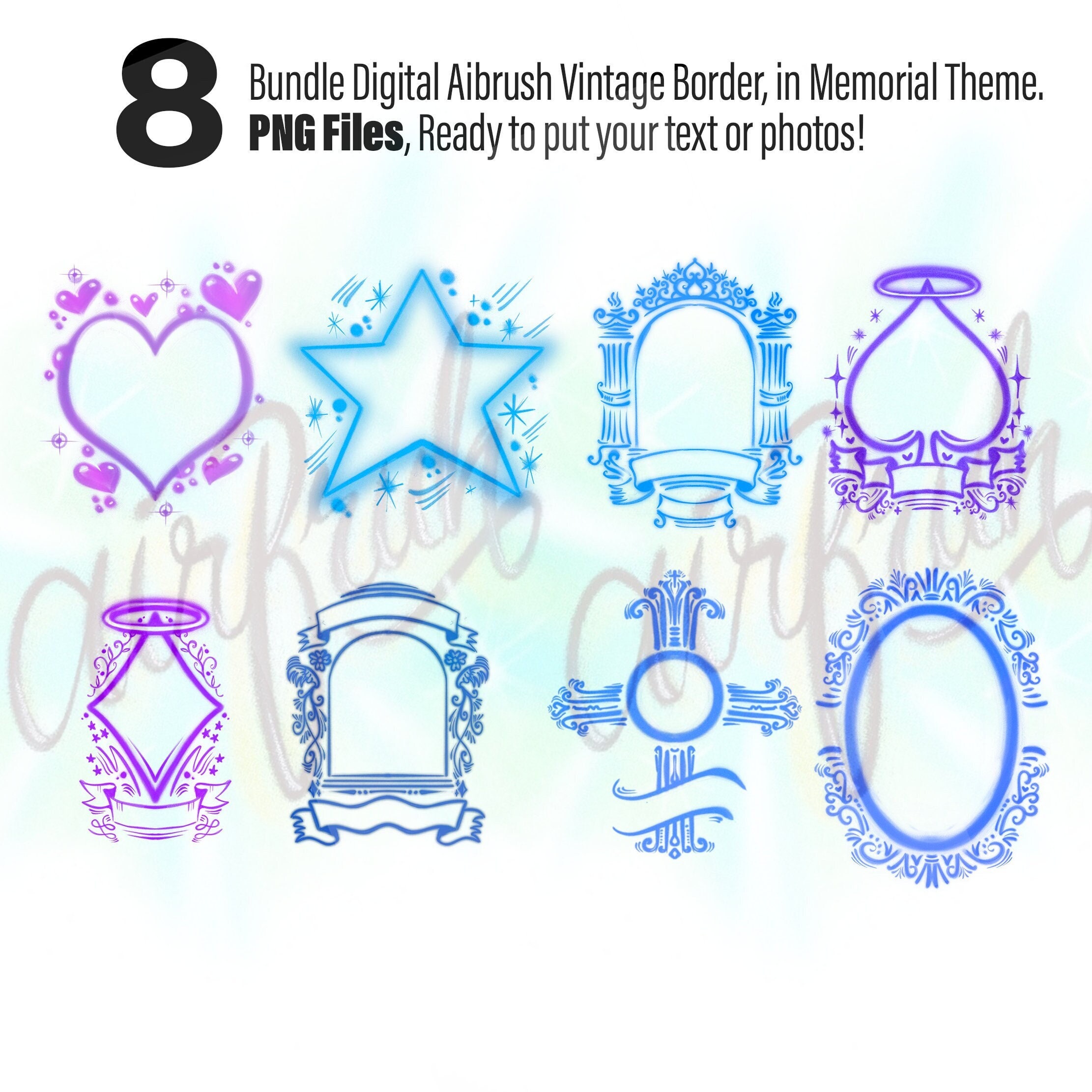 Airbrush Border Digital Download (in Memorial, Rest in Peace Theme) 8 BUNDLE DESIGN + BONUS! - Etsy