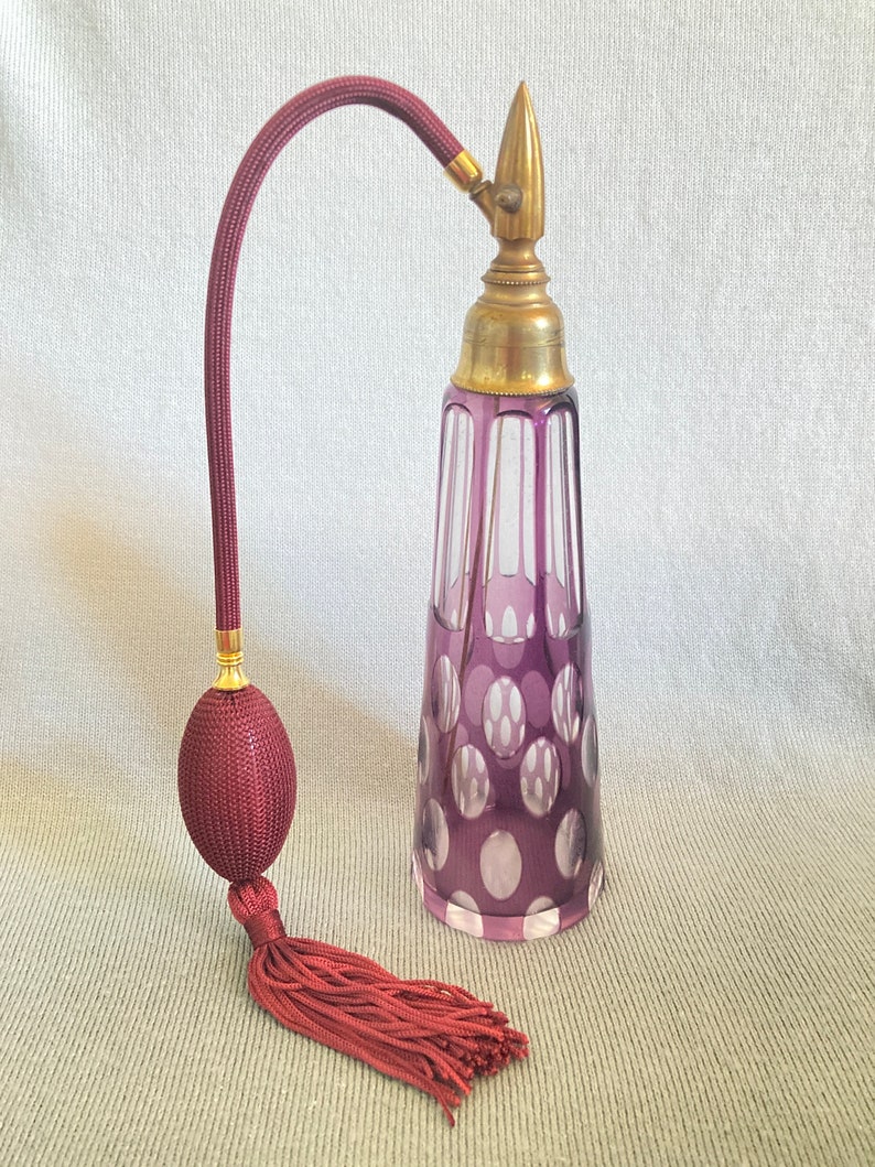 Antique Amethyst Bohemian Cut Glass Perfume Atomizer - Etsy