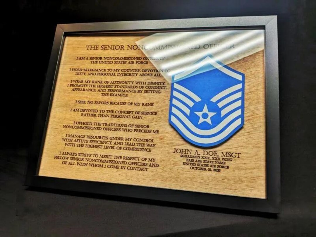 Air Force (E7) MASTER SERGEANT SNCO Promotion Creed Framed Art Plaque ...