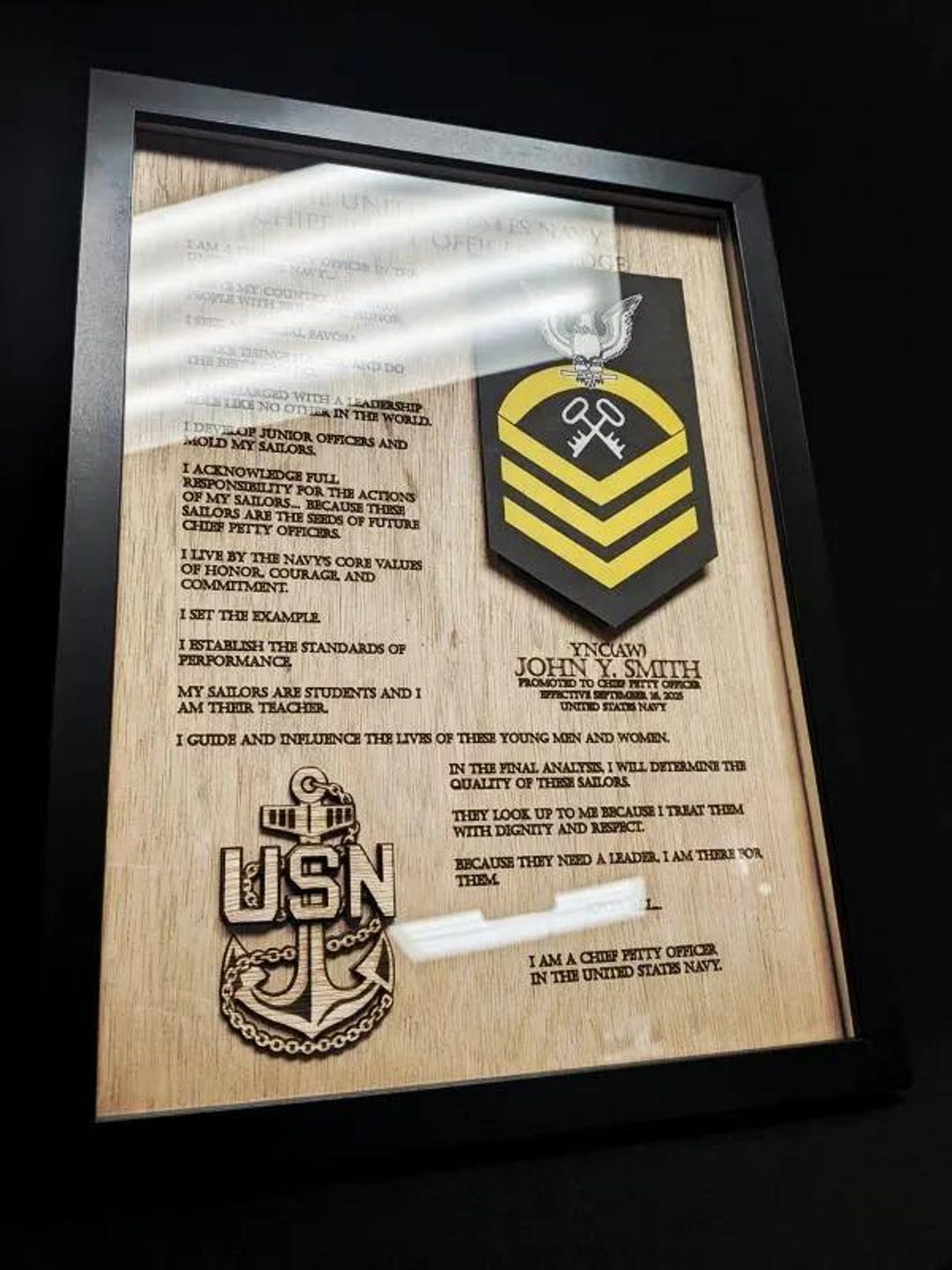 US Navy (E7-E9) Chief Petty Officer CPO Promotion Creed Framed Art ...