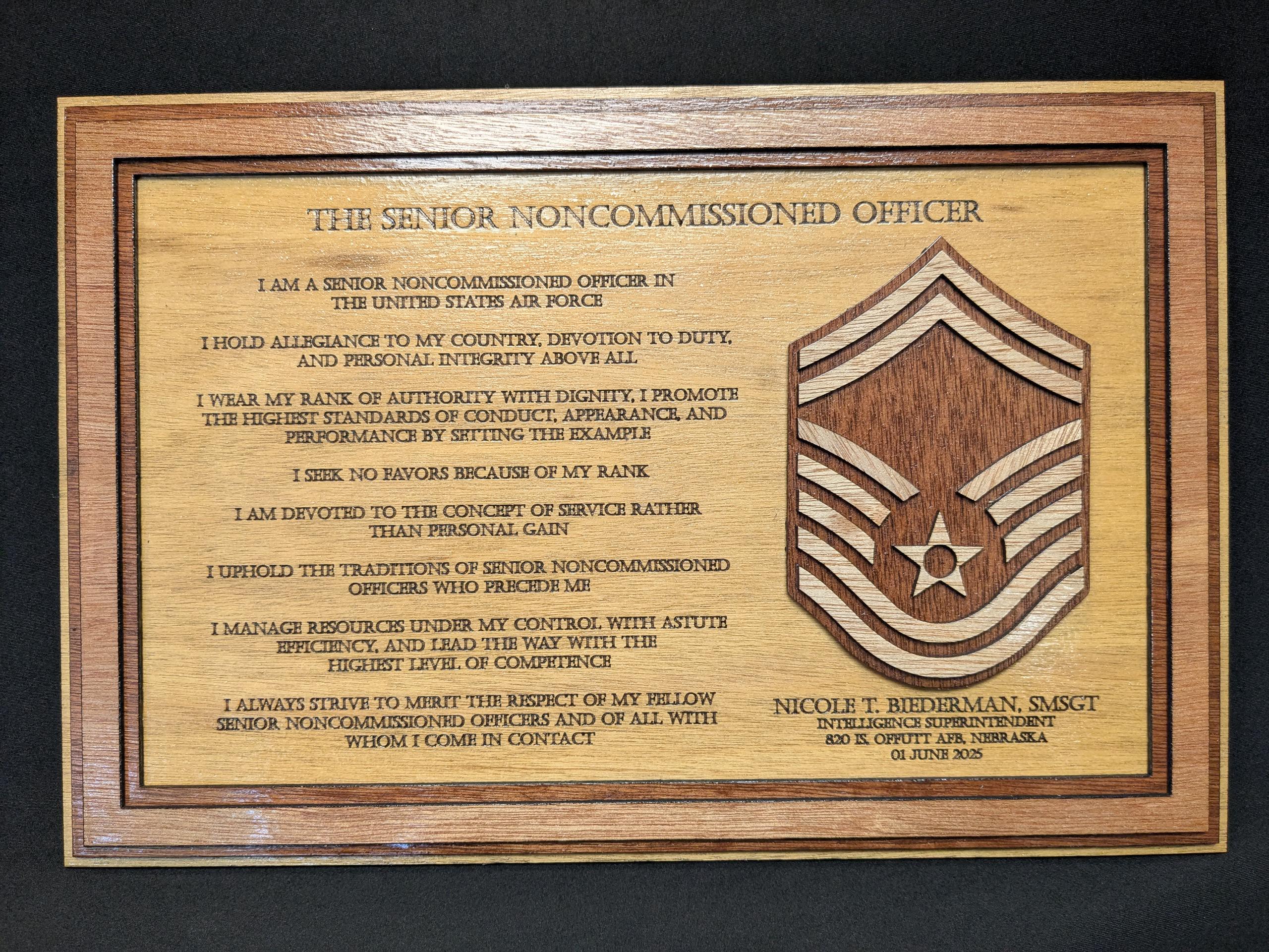 Air Force (E8) SENIOR Master Sergeant Smsgt SNCO Promotion Creed Framed ...