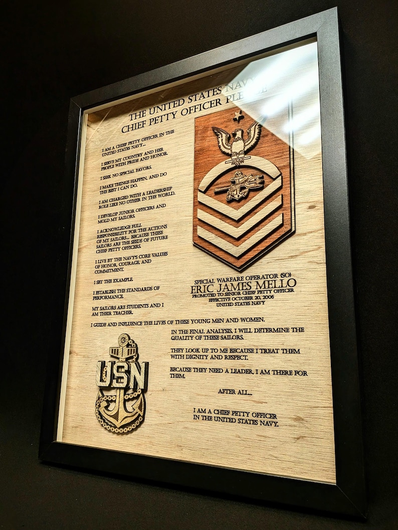US Navy (E7-E9) Chief Petty Officer CPO Promotion Creed Framed Art ...