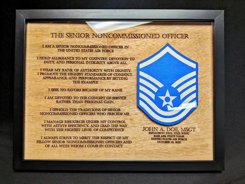Air Force (E7) MASTER SERGEANT SNCO Promotion Creed Framed Art Plaque ...