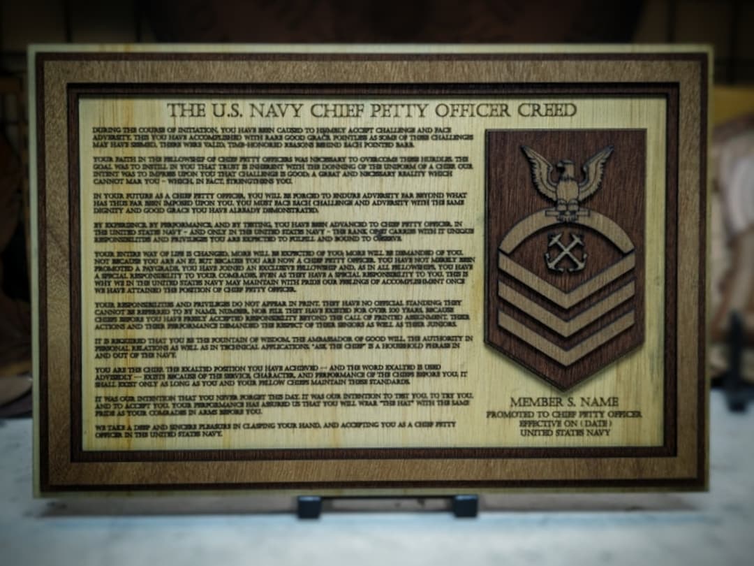 US Navy (E7-E9) Chief Petty Officer Creed Promotion Plaque - Etsy