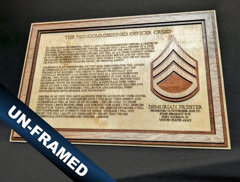 Army (E6) STAFF SERGEANT NCO Creed Promotion Framed Art Plaque - Etsy ...