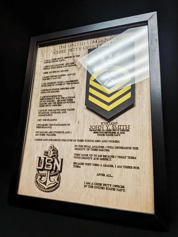 US Navy (E7-E9) Chief Petty Officer CPO Promotion Creed Framed Art ...