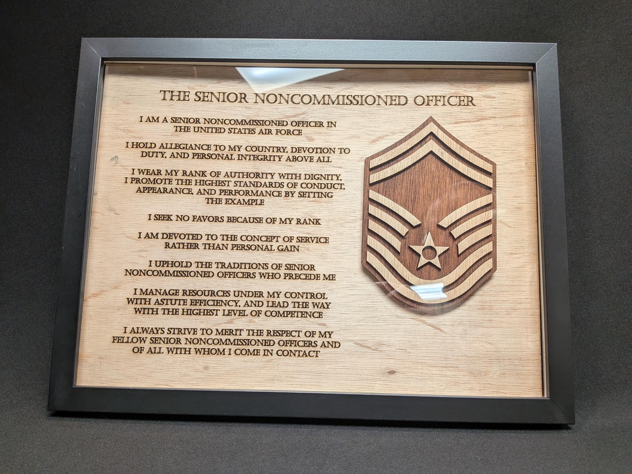 Air Force (E8) SENIOR Master Sergeant Smsgt SNCO Promotion Creed Framed ...