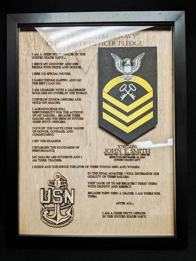 US Navy (E7-E9) Chief Petty Officer CPO Promotion Creed Framed Art ...