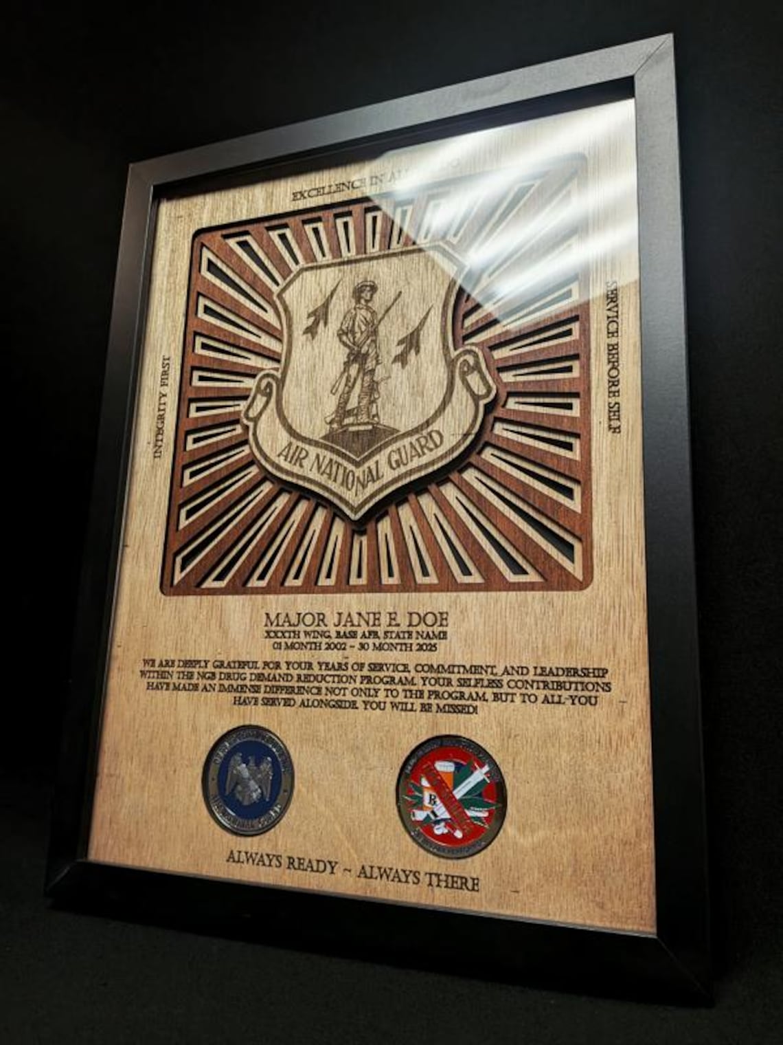 Custom Coin and Emblem Plaque Framed Promotion Retirement Plaque ...