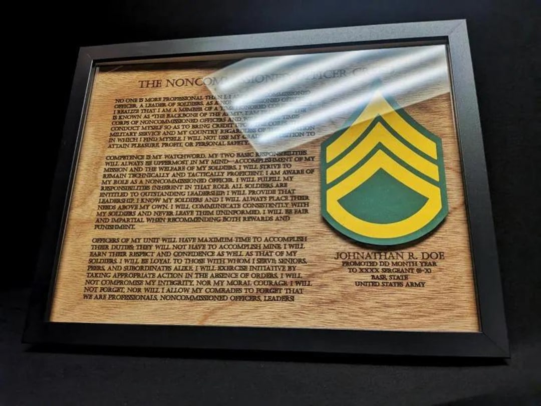 Army (E6) STAFF SERGEANT NCO Creed Promotion Framed Art Plaque - Etsy