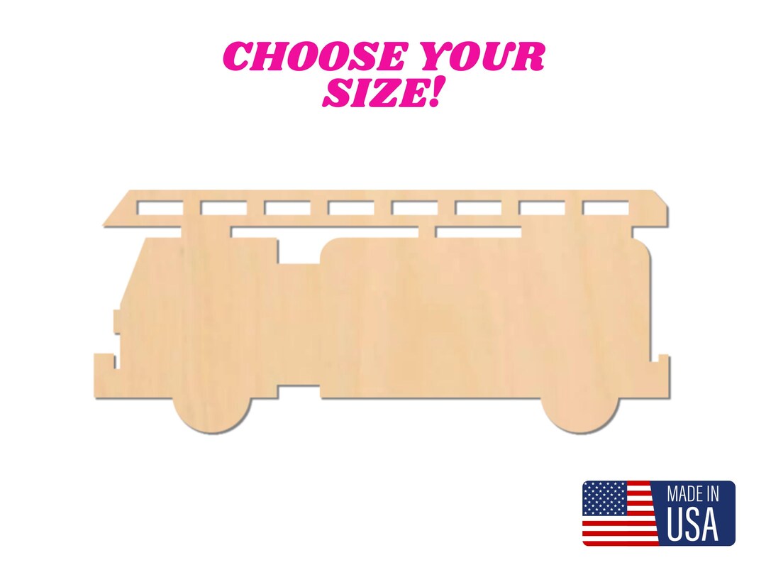 Unfinished Wooden Fire Truck Shape | Wood Cutout Shape | Laser Cut ...