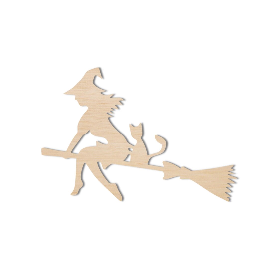 Witch on a Broom Unfinished Wooden Blank | Witch on a Broom Cutout ...