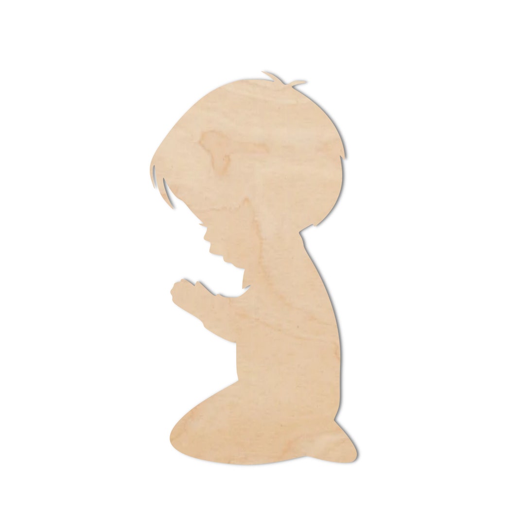 Unfinished Wooden Boy Praying Wood Blank Boy Praying Wood Cutout Shape ...