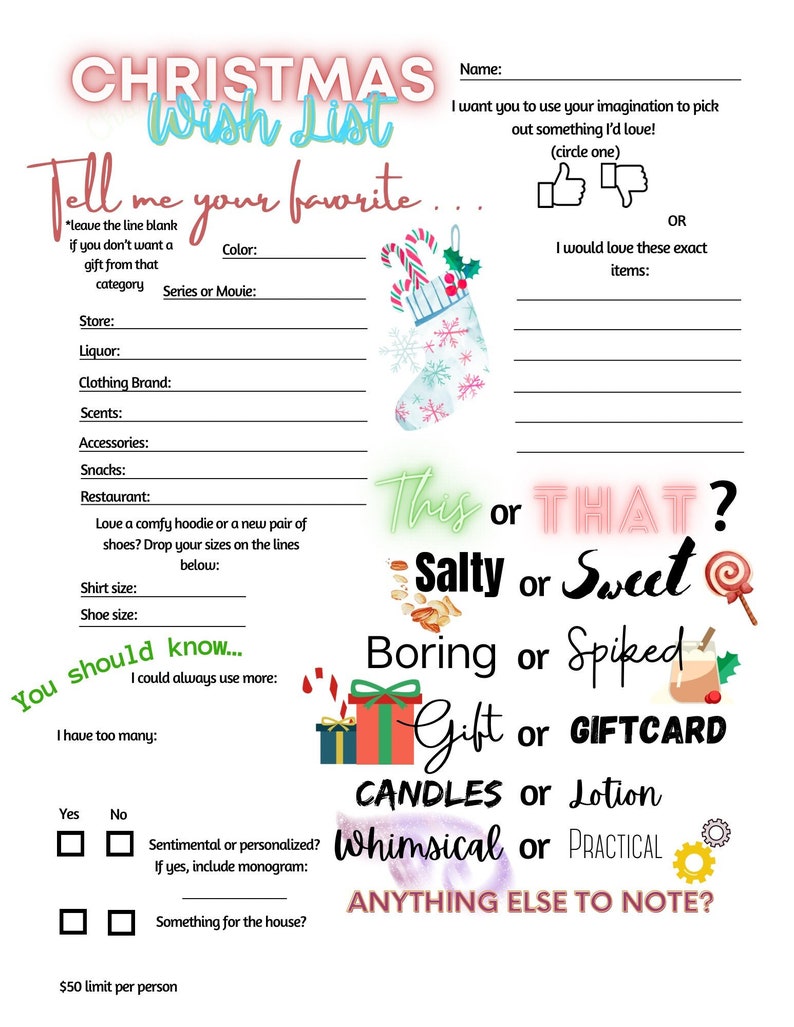 Editable Christmas Questionnaire Etsy