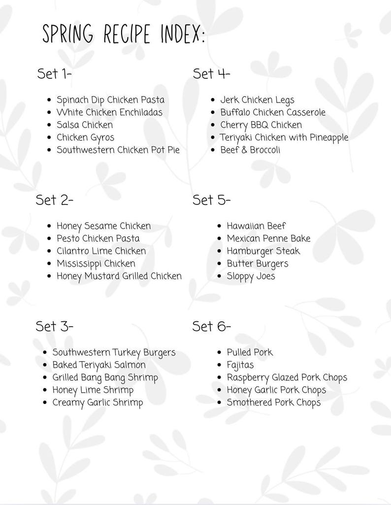 12-week Spring Freezer Meal Plan, Grocery List (digital Download) - Etsy