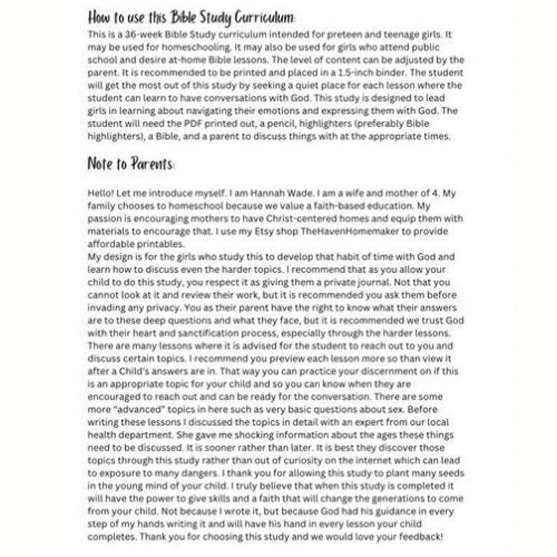 Preteen & Teen Girl Bible Study (36 Week Study Curriculum) Year Long ...