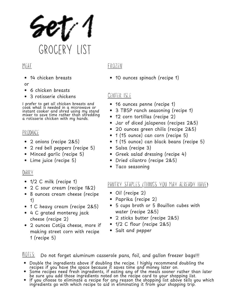12-week Spring Freezer Meal Plan, Grocery List (digital Download) - Etsy