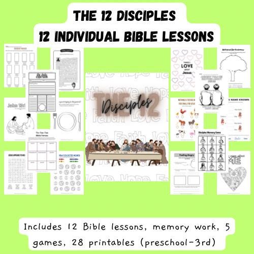 The 12 Disciples With 12 Individual Bible Lessons for Church or School ...