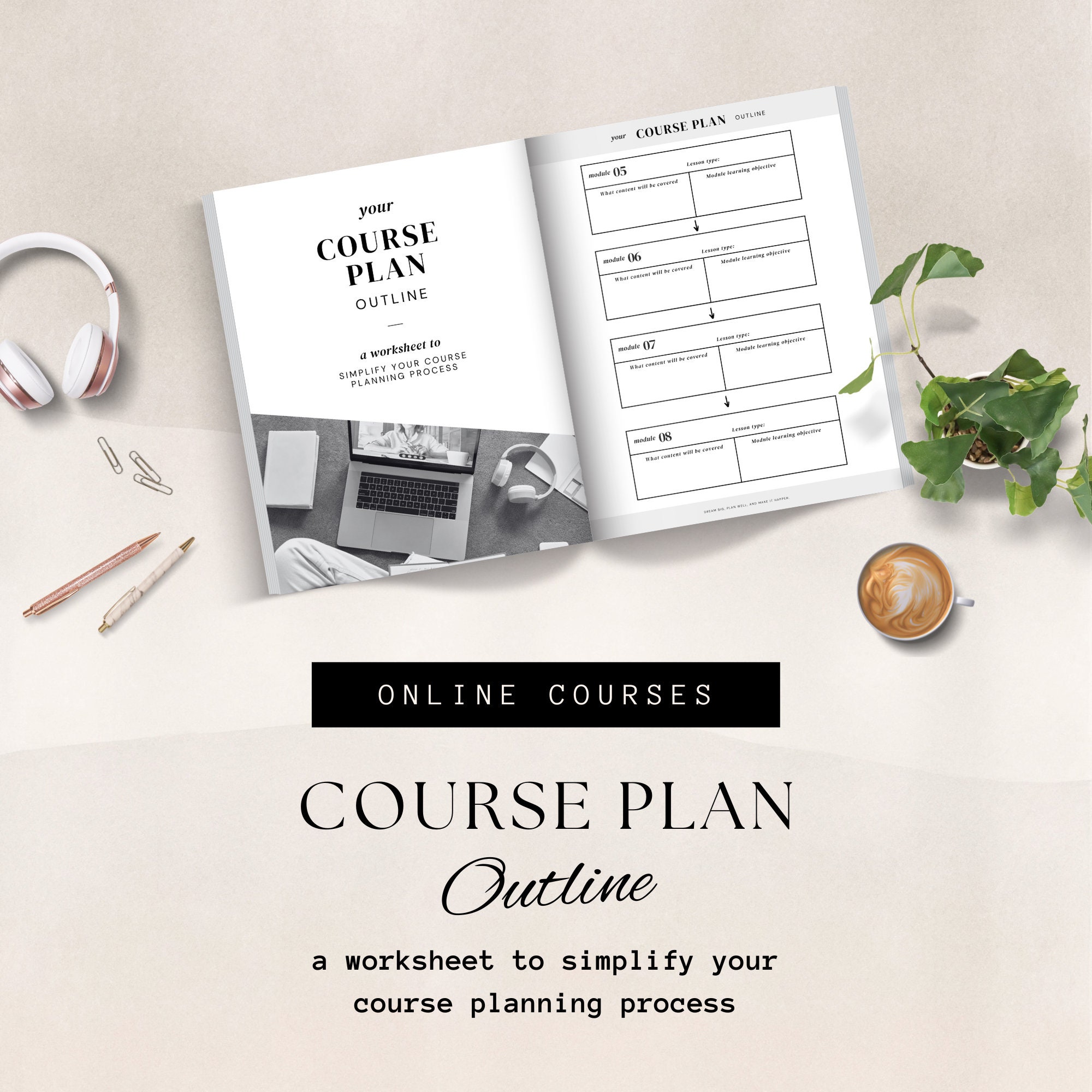 Online Course Worksheet Template Coaching Tool Canva Creator Workbook ...