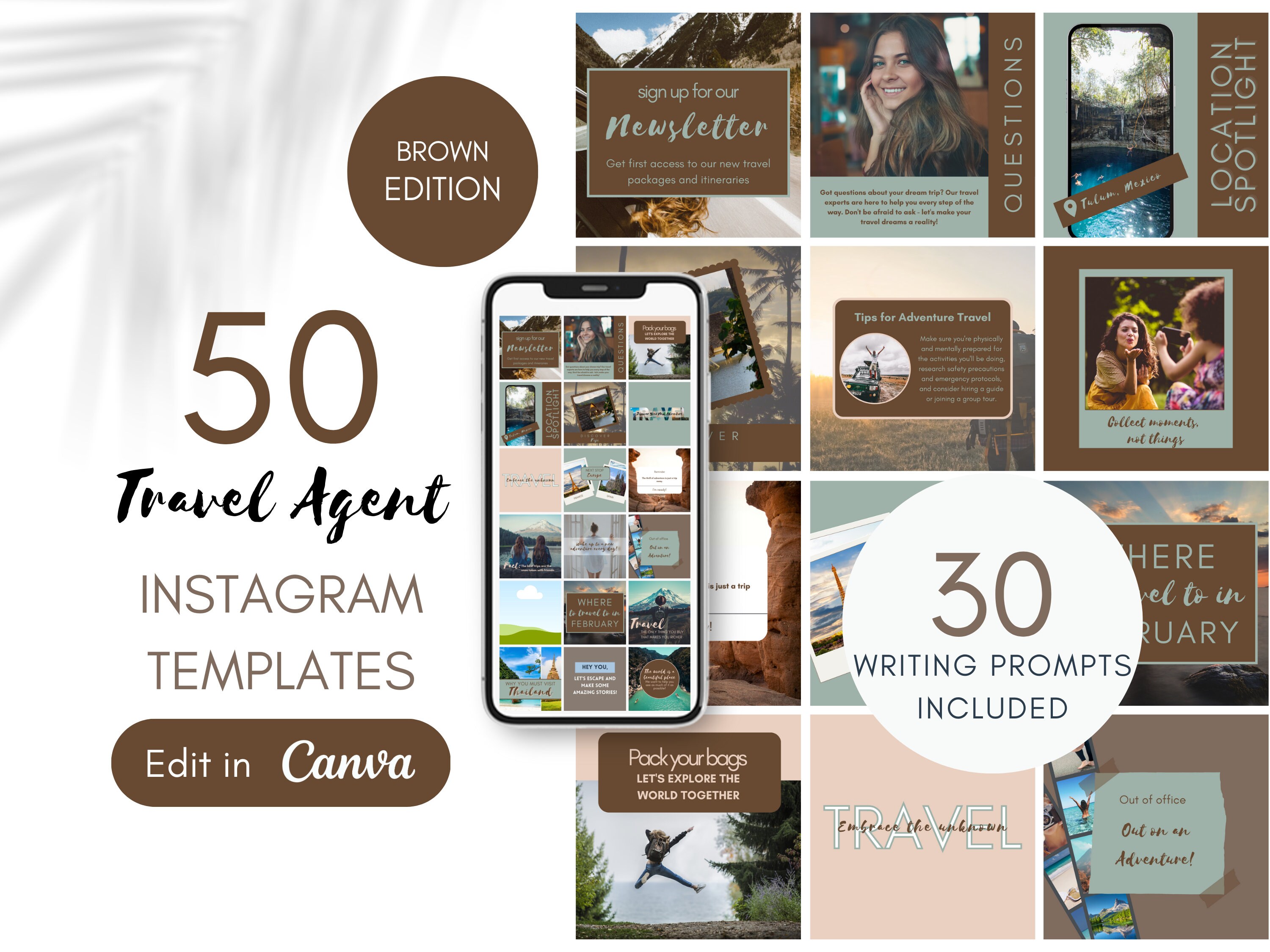 Instagram Canva Template for Travel Agent 50 Bundle Social Media Travel ...