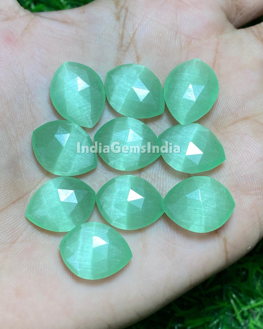 Light Green Color Monalisa Glass Both Side Rose Cut Fancy Shape Hand ...