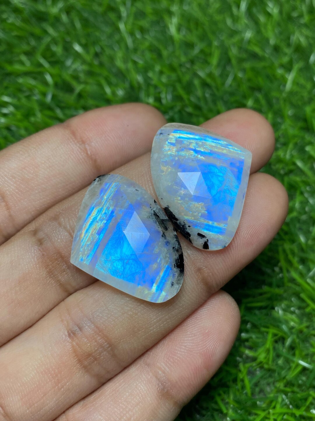Rare Quality Multi Fire Rainbow Moonstone One Side Rose Cut Stone Size ...