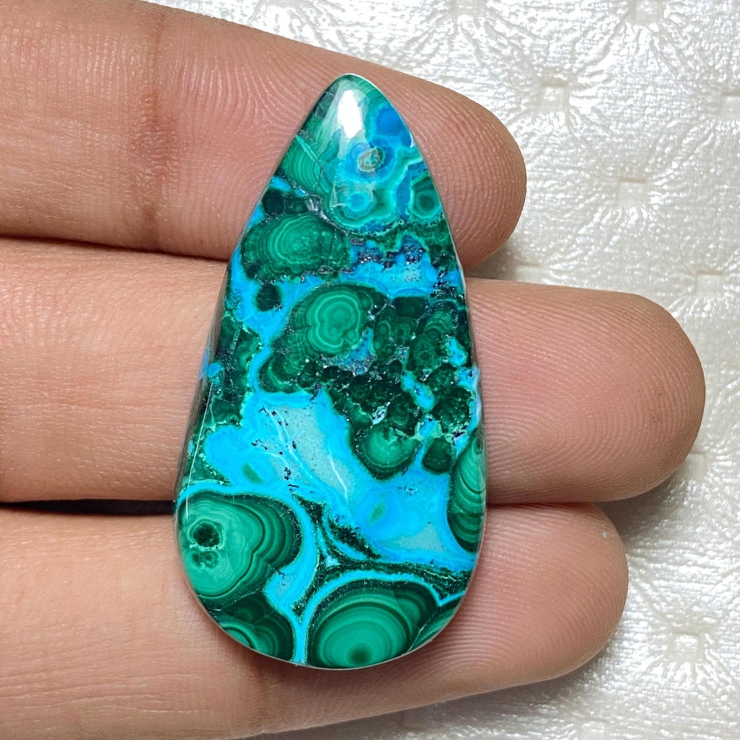 Chrysocolla Malachite Cabochon: Multi-colored Pear Gemstone, 43.80 CTS ...