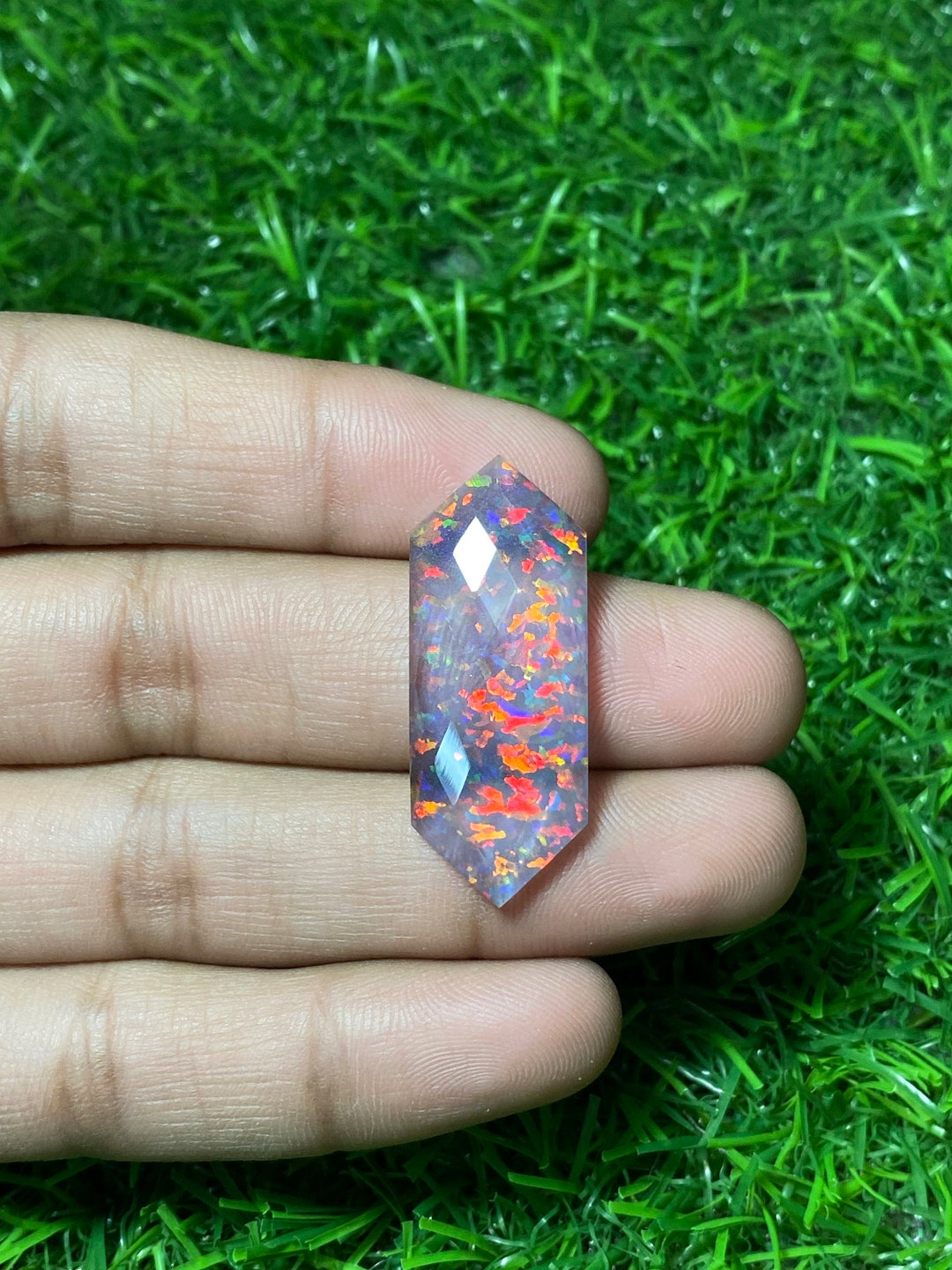 Aurora Opal Doublet: Checker Cut Fancy Gemstone (14.50x36.50x5 MM) - Etsy