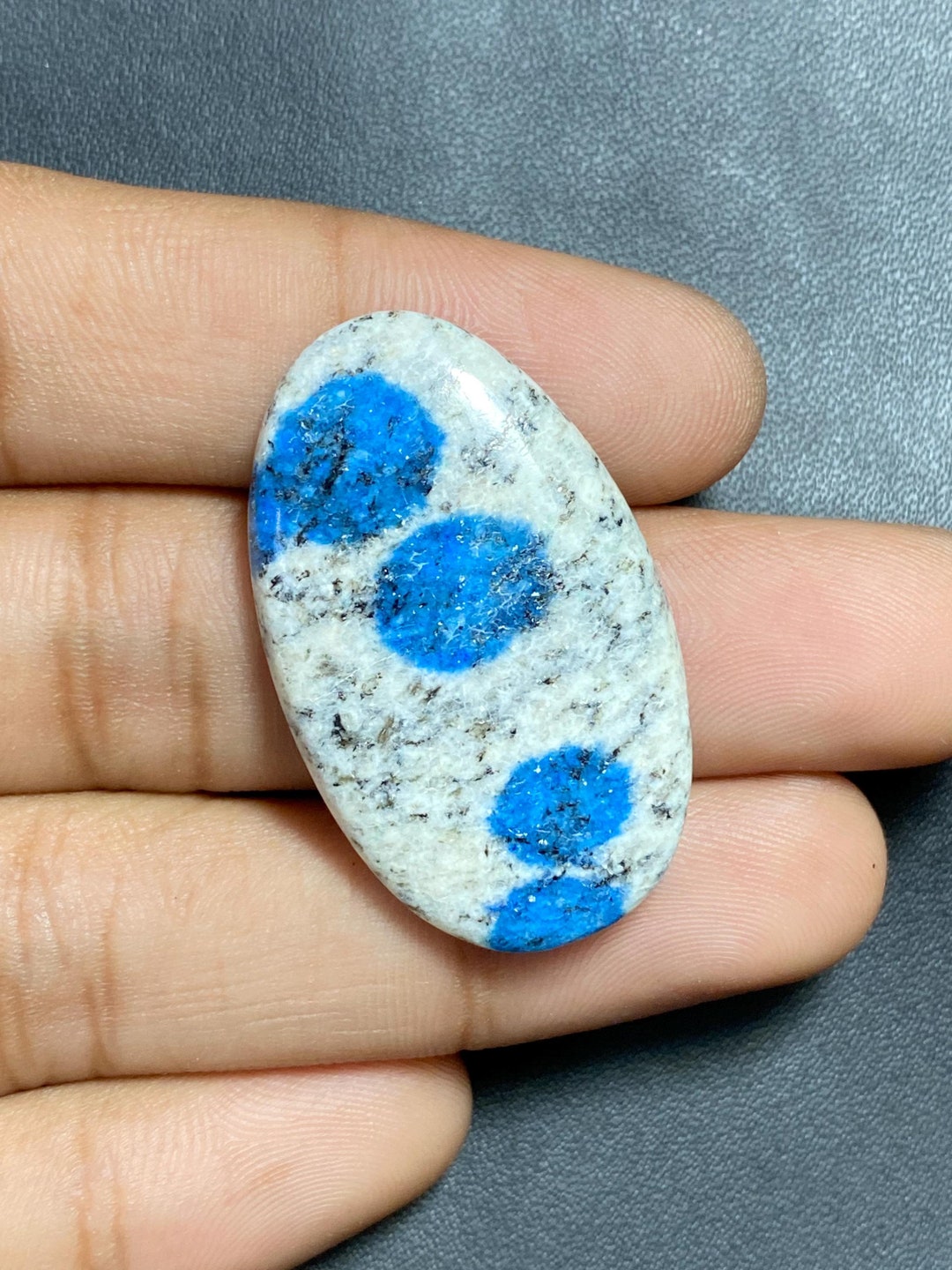 Blue & White K2 Jasper Cabochon: Handmade Flat Back Stone (23x38x5 MM ...