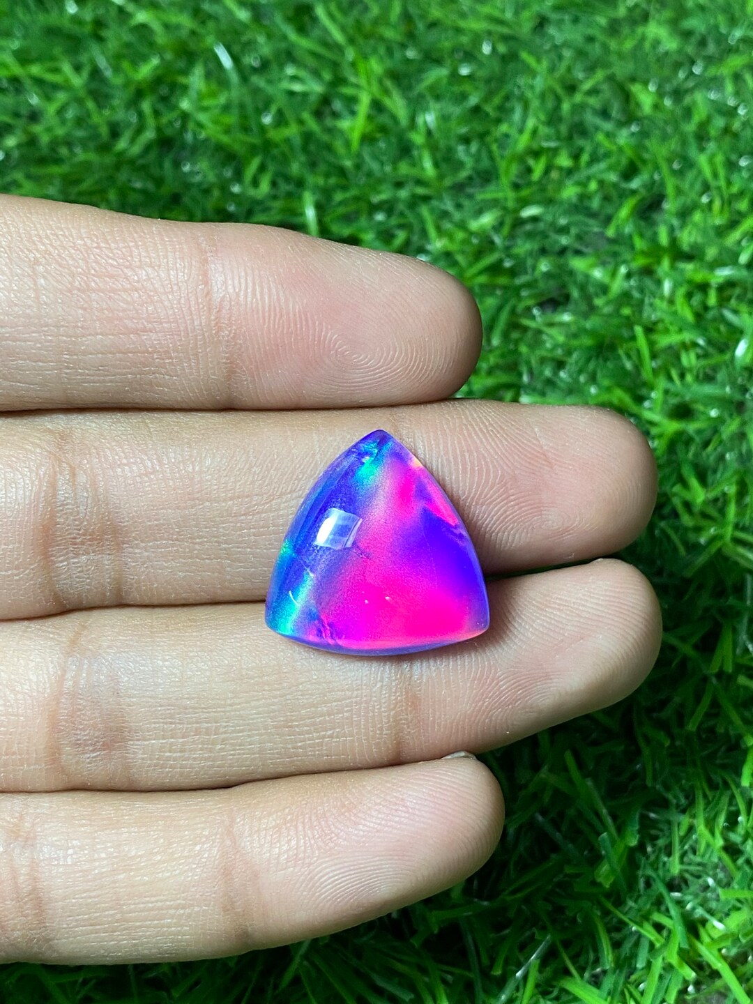 Pink Aurora Opal Doublet Cabochon: Trillion Gemstone (20x6 MM) - Etsy