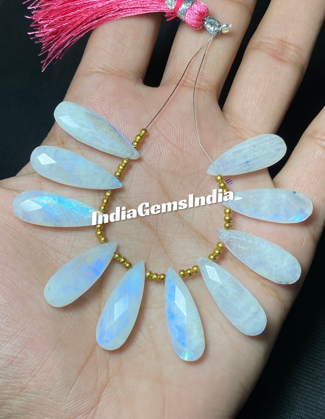 Rare Quality Blue Fire Rainbow Moonstone 10 Pcs Beads Pear Shape Size ...