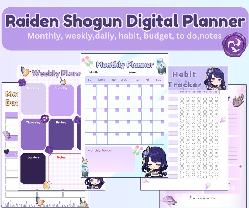 Raiden Shogun Digital Planner, Genshin Impact Digital Download, RAIDEN SHOGUN Digital Download ...