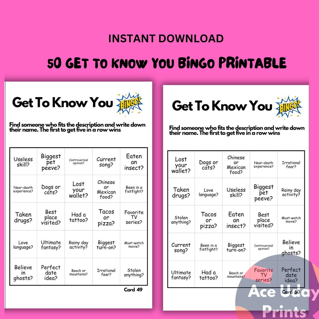 50 Get to Know You Bingo Cards | US Letter, A4 | Full & Half Pages ...