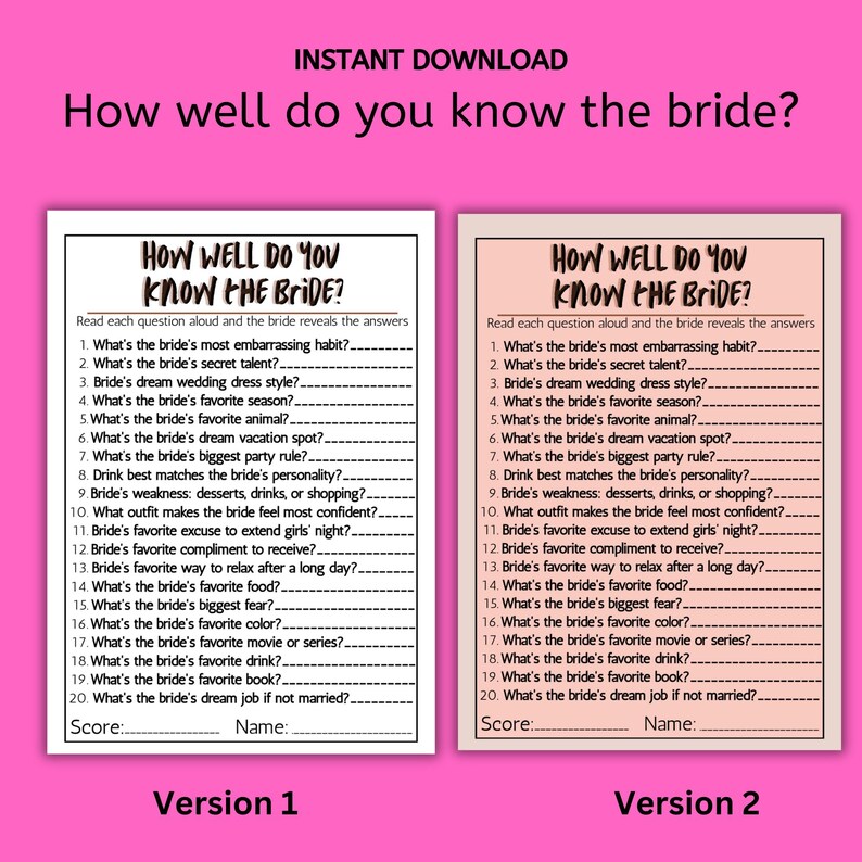 Printable How Well Do You Know the Bride? (PDF 5x7) - Etsy