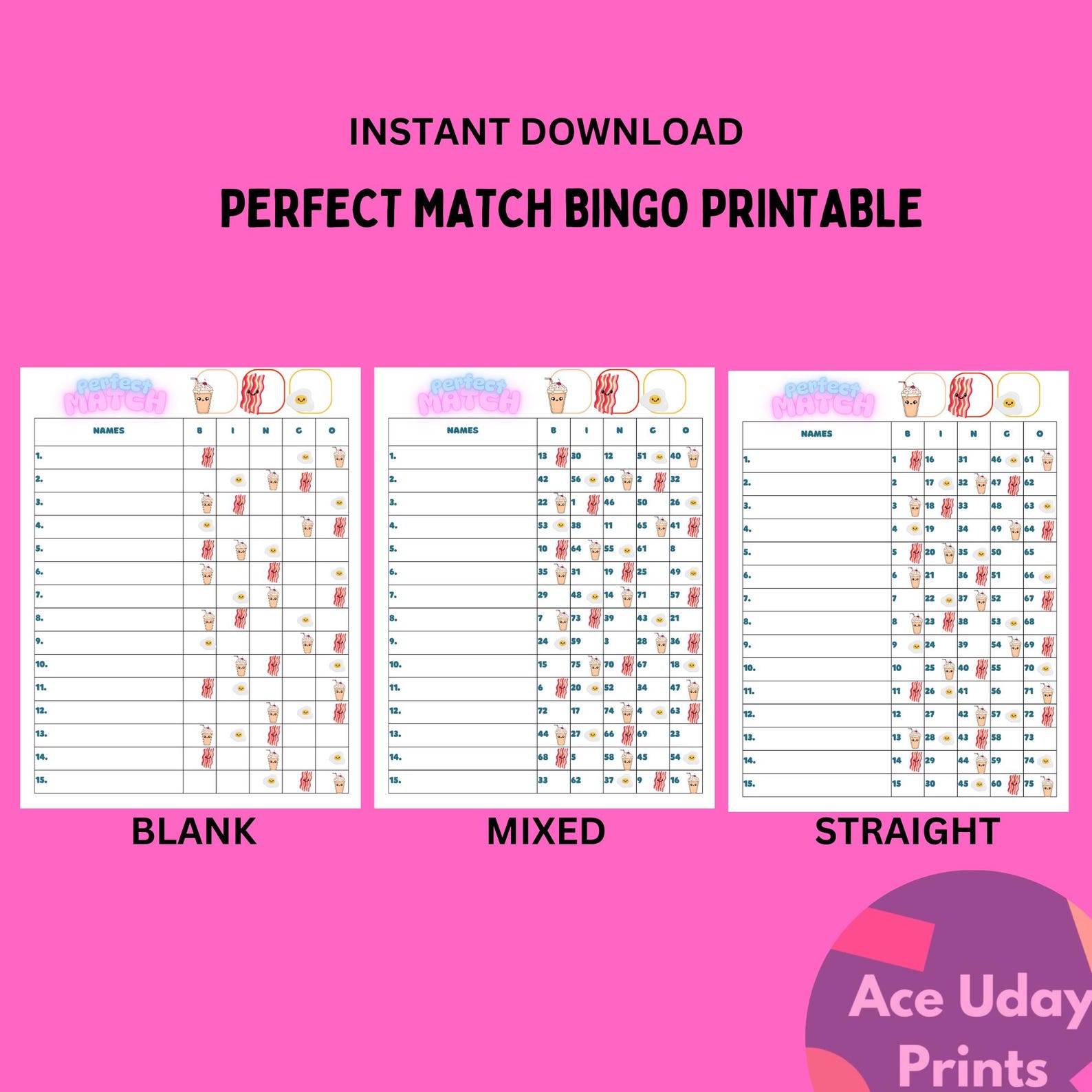 Perfect Match Bingo – 3 Pack Printable Game Cards | Romantic Icebreaker ...