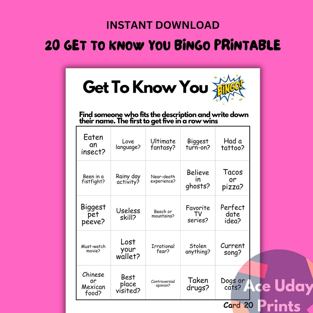 20 Get to Know You Bingo Cards | US Letter, A4 | Full & Half Pages ...