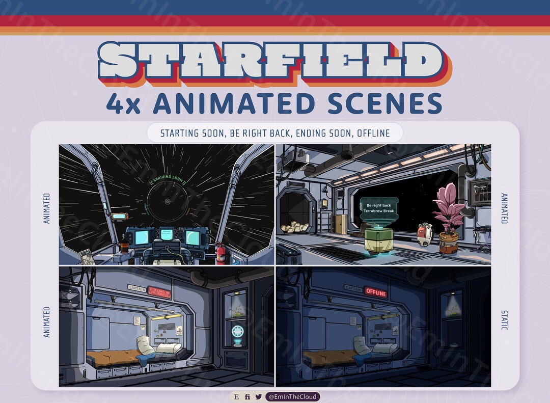 STARFIELD 4x Animated Scenes Overlays Starting Soon Be Right Back ...