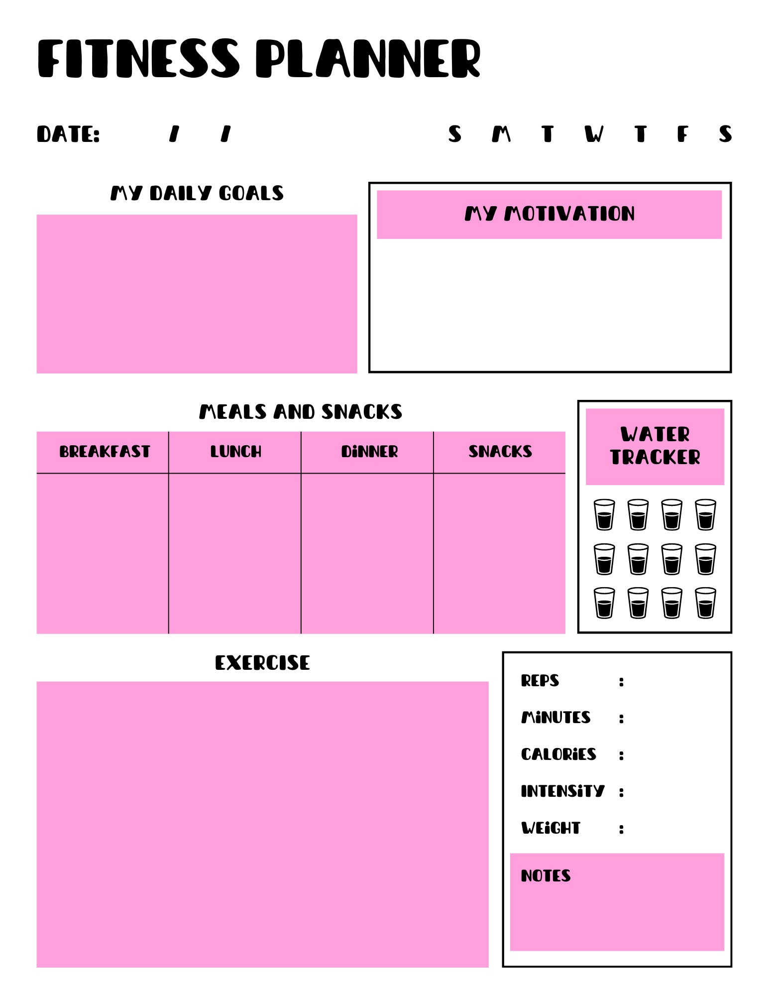 Fitness Planner Printable | Workout Planner | Health and Fitness ...