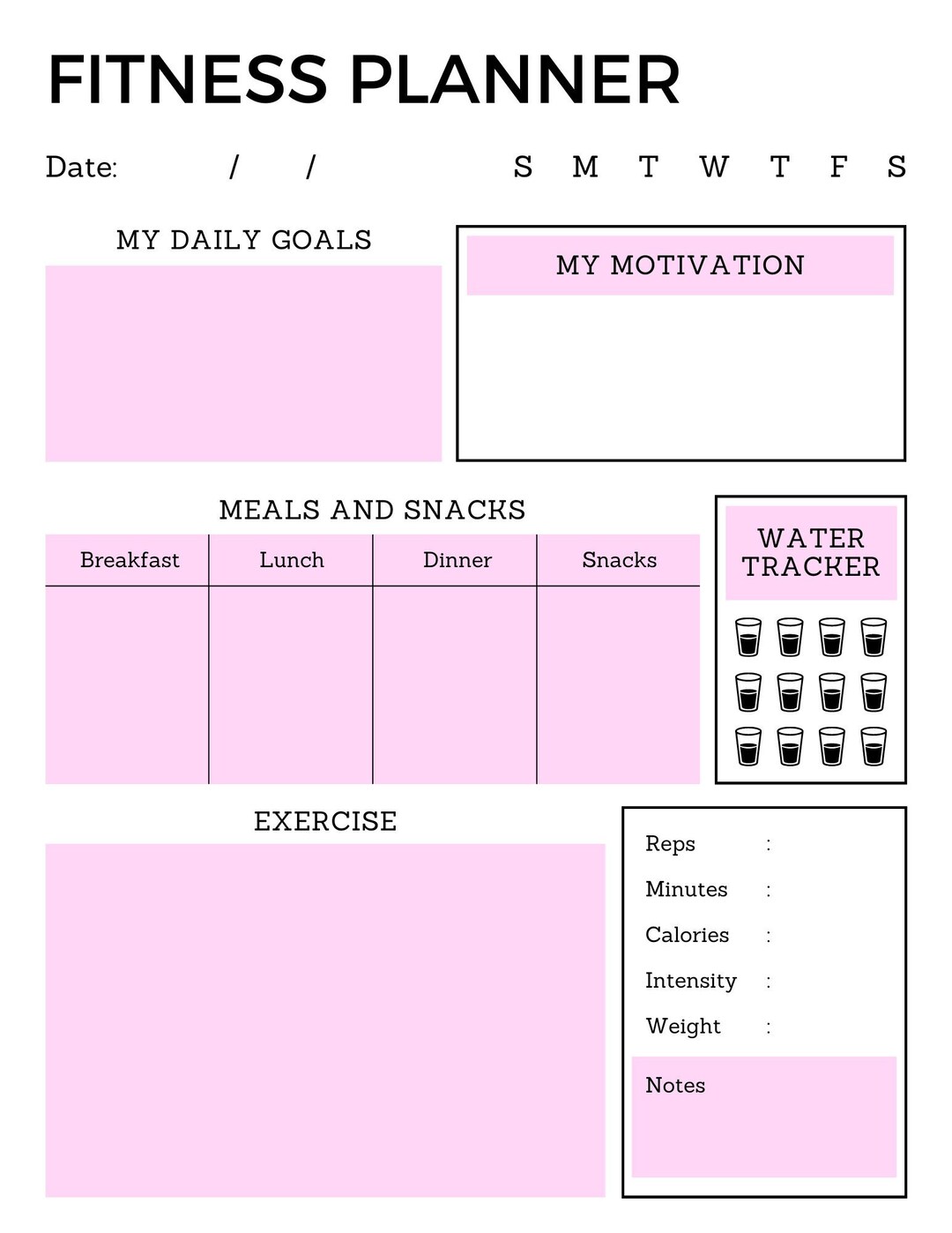 Fitness Planner Printable | Workout Planner | Health and Fitness ...