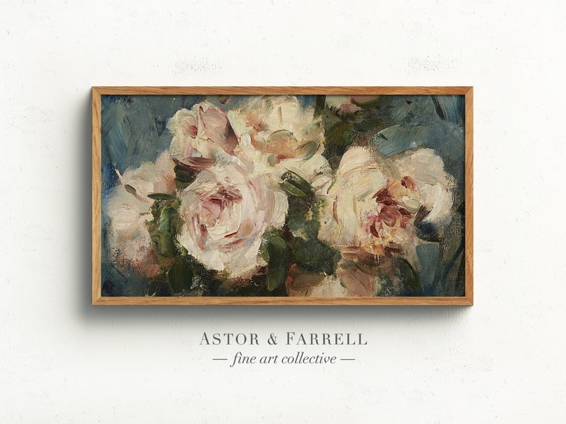Samsung Frame TV Art | Vintage Art | Pink and White Roses | Flower ...